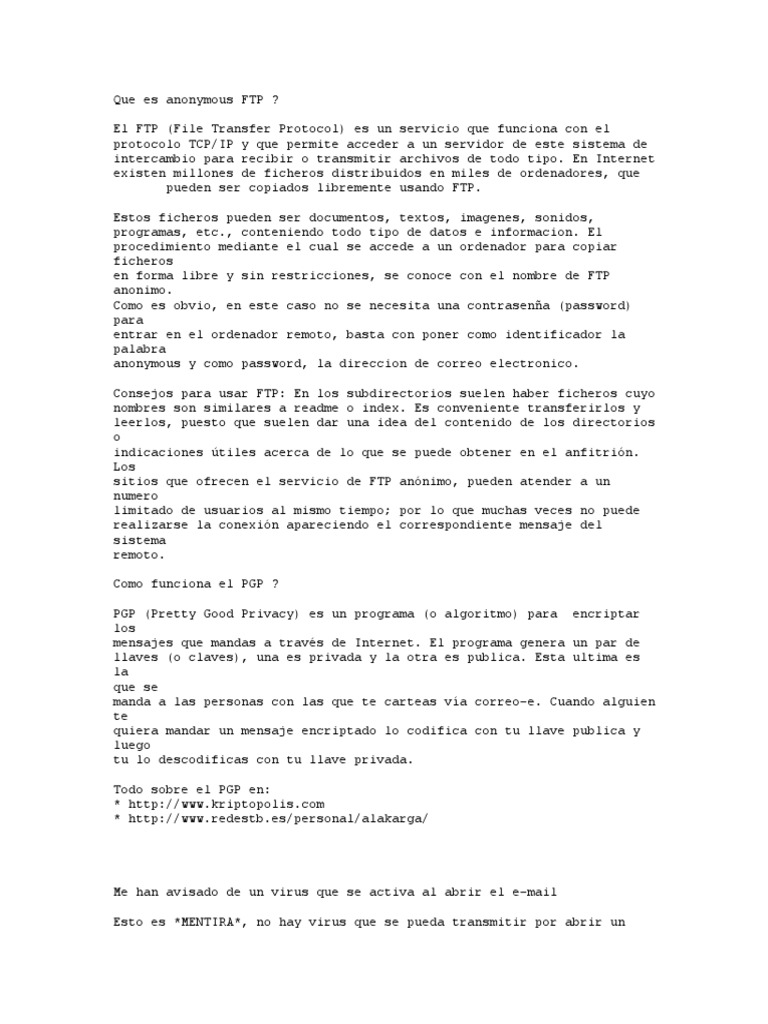 Que Es Anonymous FTP | Descargar gratis PDF | Protocolo de transferencia de archivos ...
