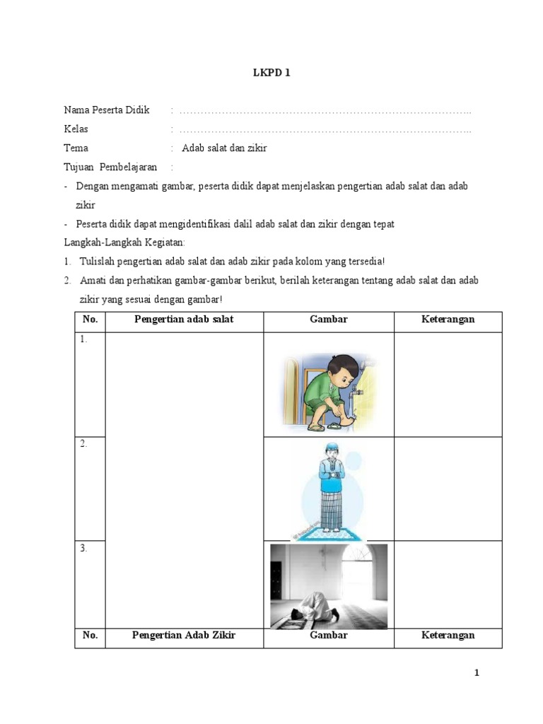 LKPD Adab Salat Dan Zikir | PDF