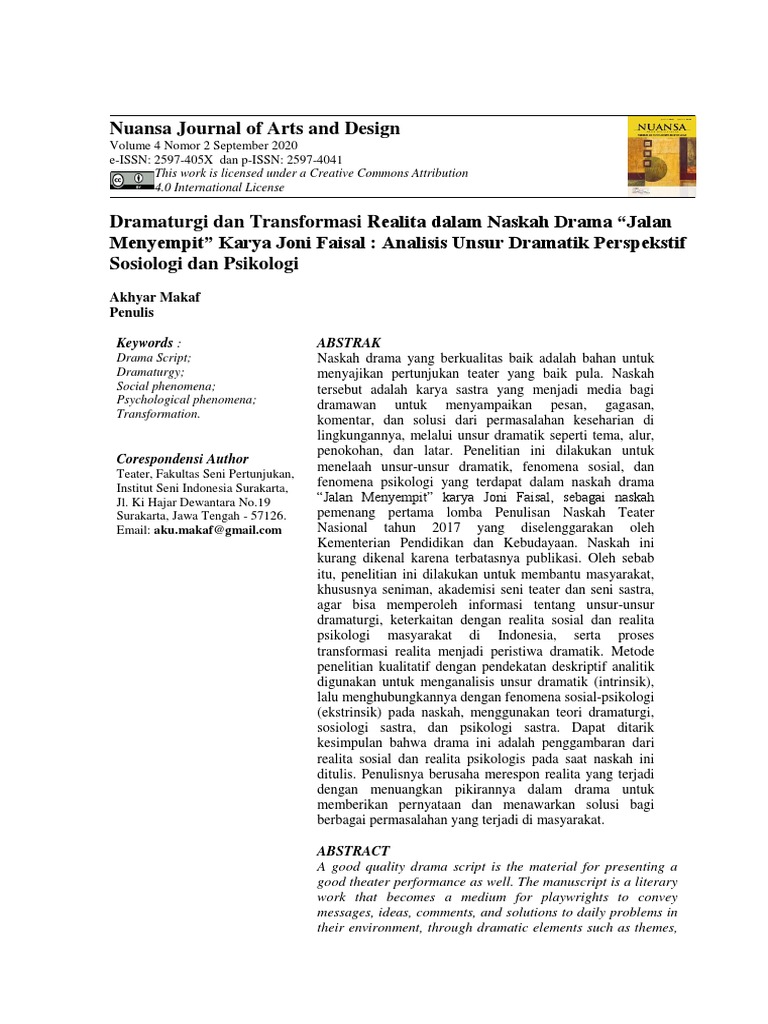 Analisis Dramaturgi "Jalan Menyempit" | PDF | Fiksi Umum