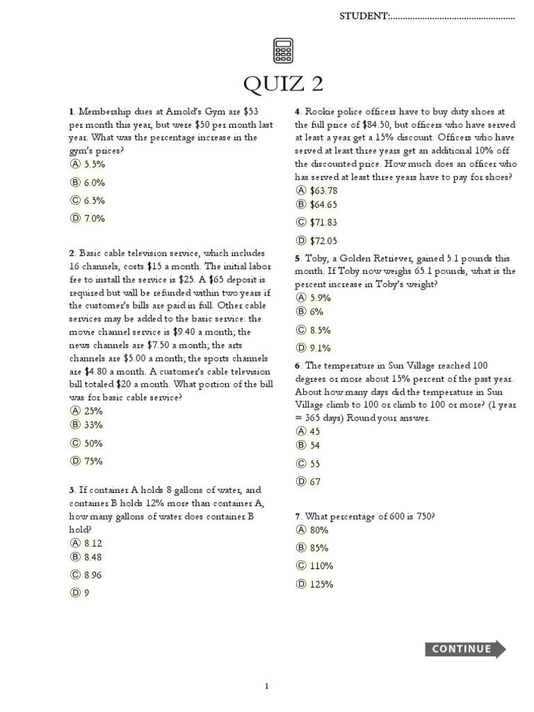 Quiz 2: Continue | PDF | Mean | Average