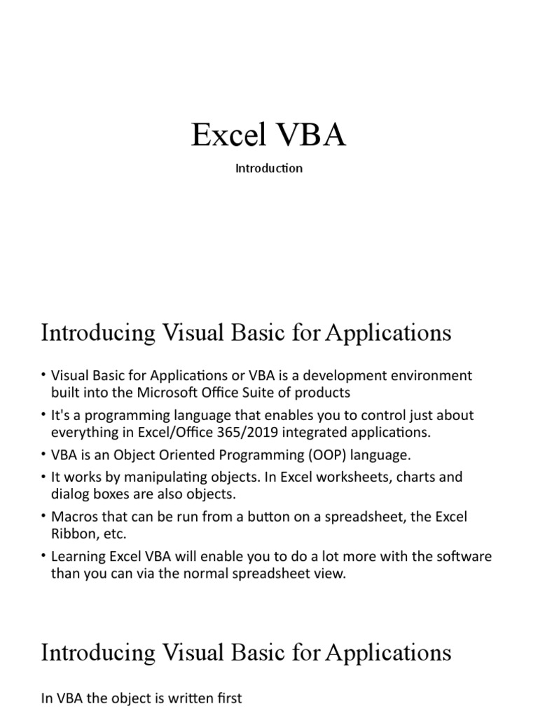 Excel Vba Lecture 0 Pdf Microsoft Excel Visual Basic For Applications