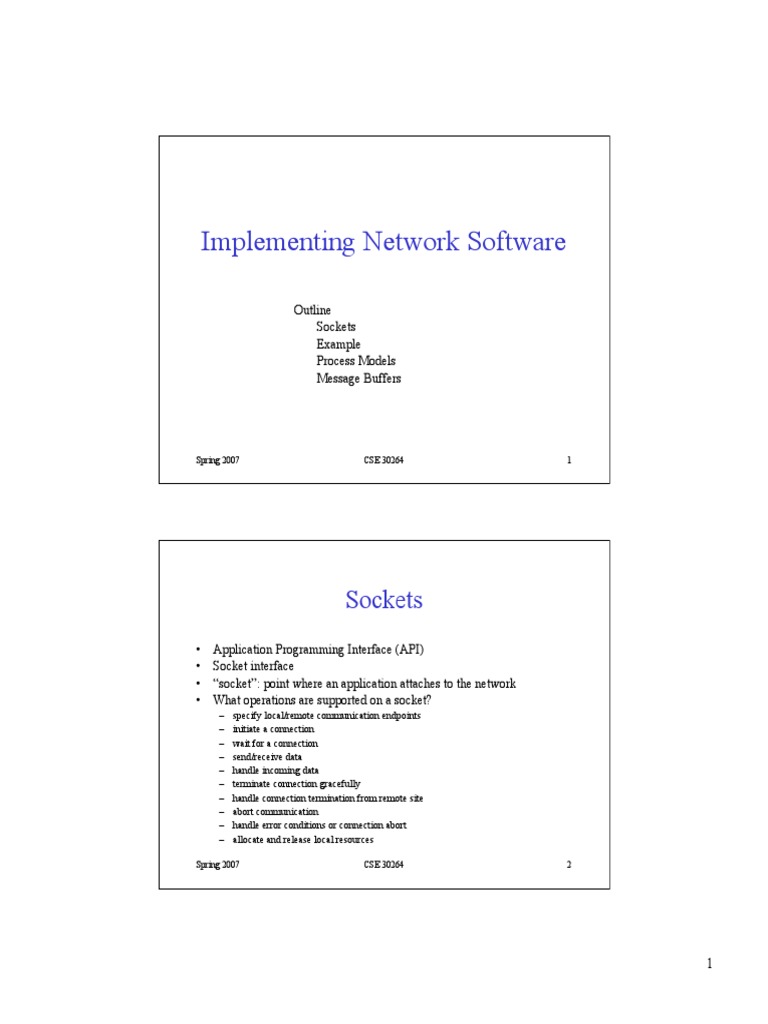 Implementing Network Software: Sockets | PDF | Network Socket | Client–Server Model