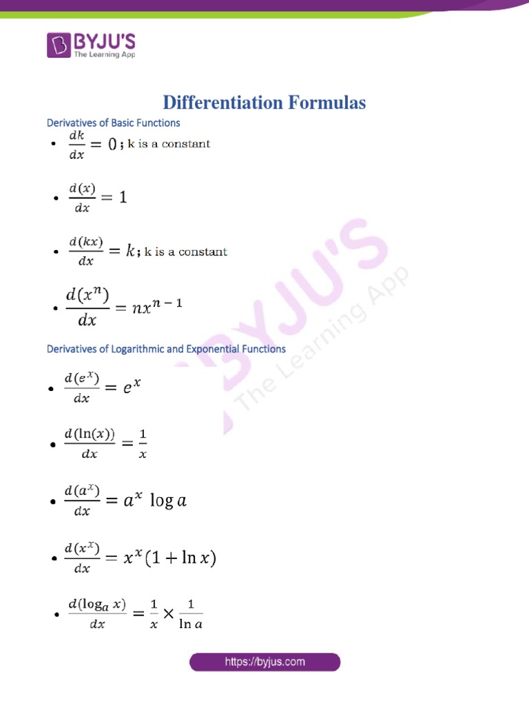 Differentiation Formulas PDF | PDF