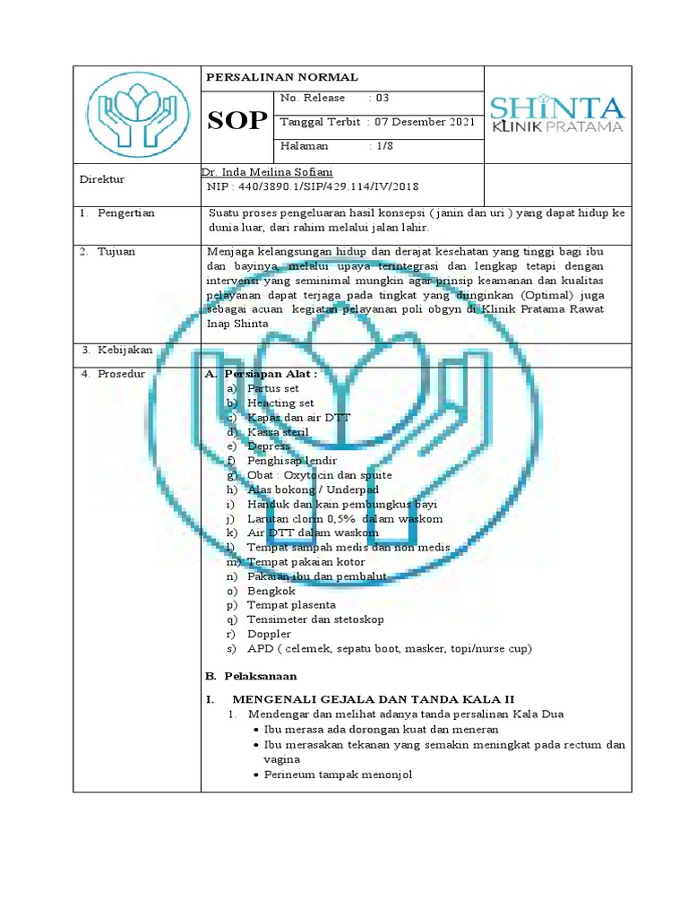 Sop Persalinan Normal | PDF