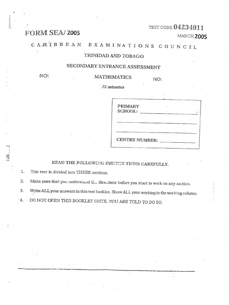 SEA Past Paper 2005 | PDF