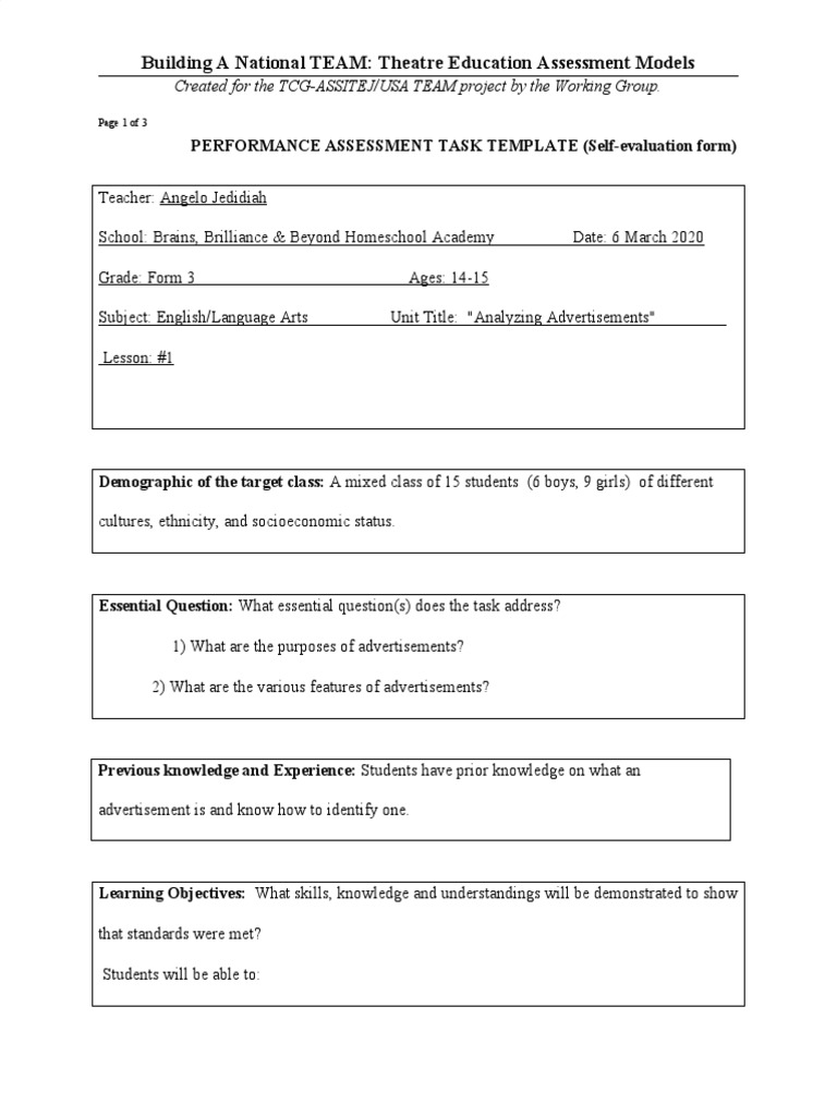Performance Assessment Assignment by Angelo Jedidiah | Download Free ...