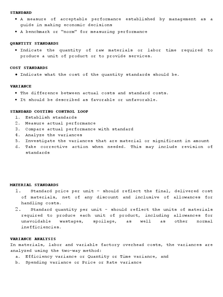 Standard Costing and Variance Analysis | PDF | Variance | Prices