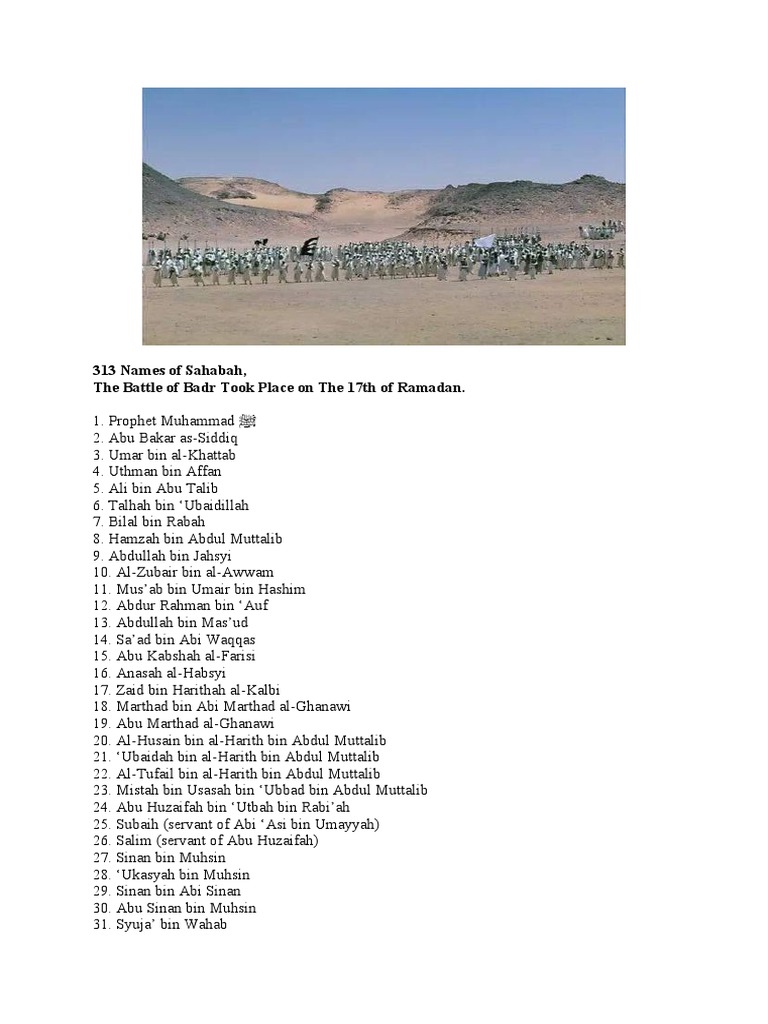 313 Names of Shahabah in Badr | PDF | Islam | History (Religion)