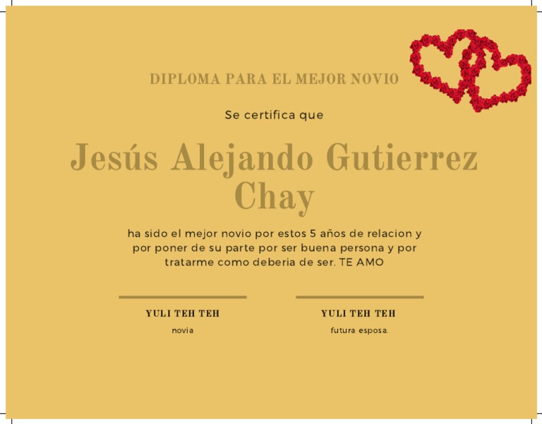 Un Certificado Para Mi Novio Diploma Al Mejor Novio: Detalles