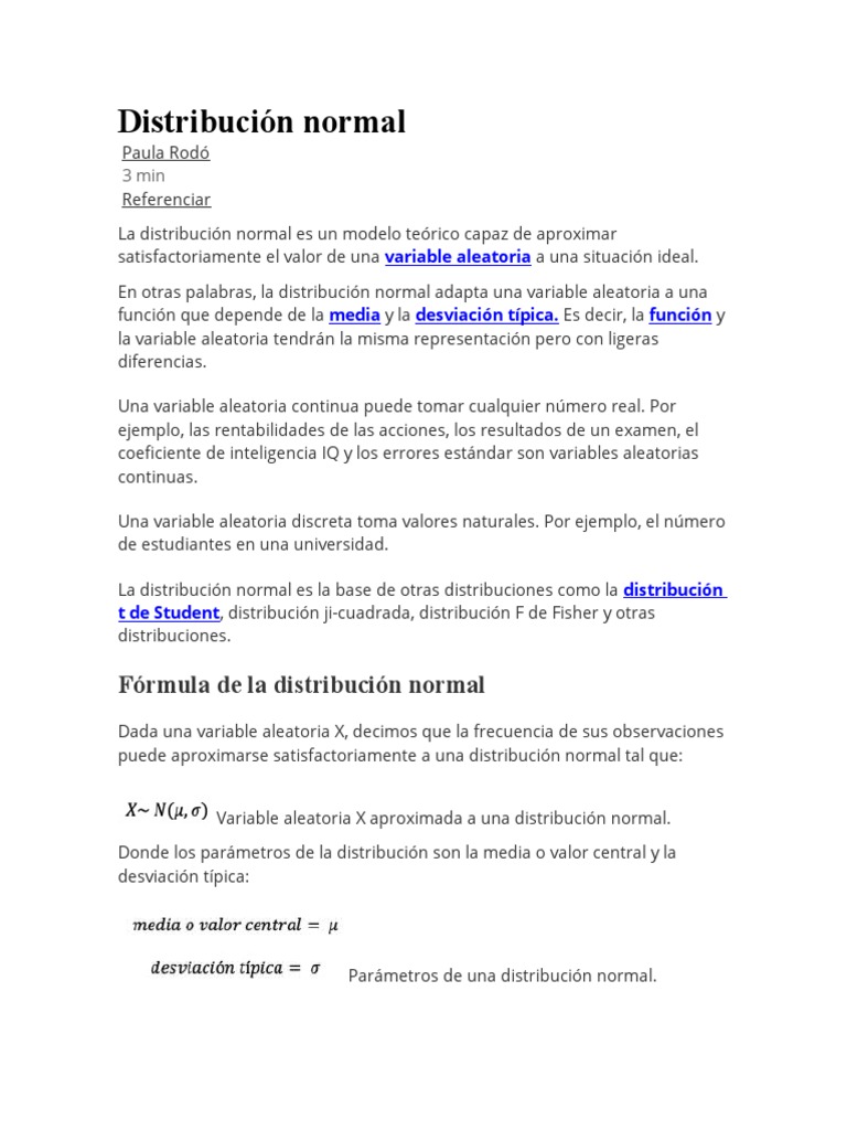 Parámetros y Fórmula de la Distribución Normal | PDF | Distribución ...