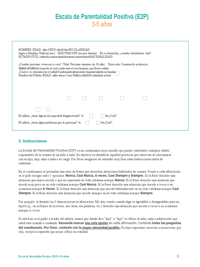 E2P 3-5 años NE2P | PDF | Cuestionario