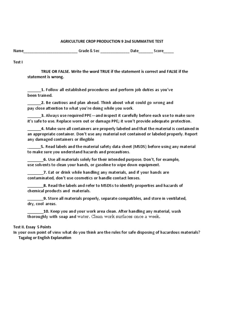 Agriculture Crop Production Summative Test | PDF
