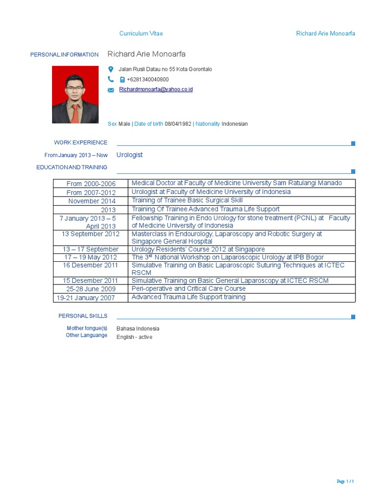 Dr. Richard Monoarfa's CV and Practice | PDF