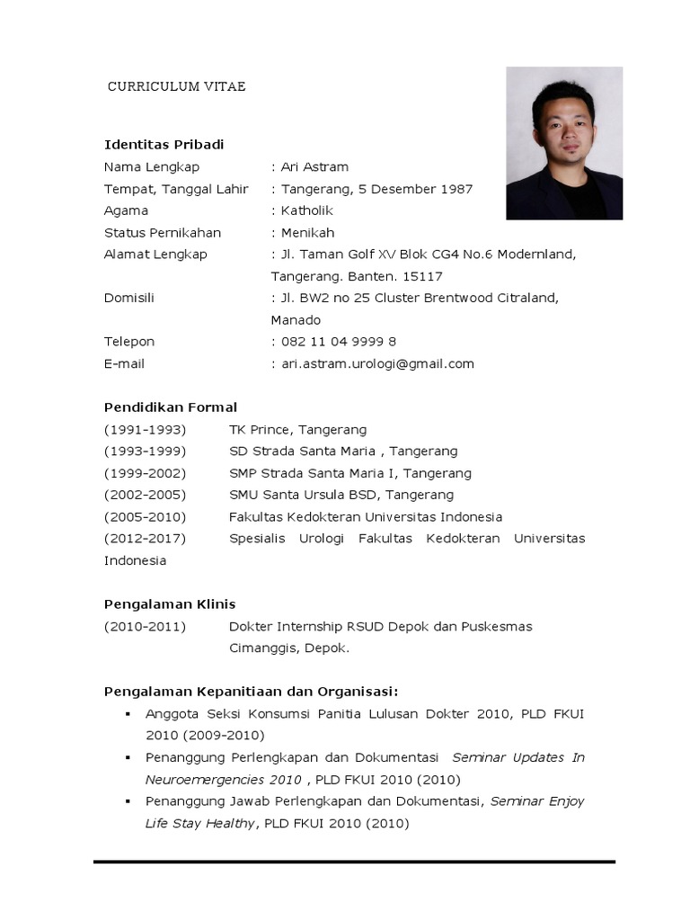 Curriculum Vitae Dr. Ari Astram | PDF | Urology | Causes Of Death