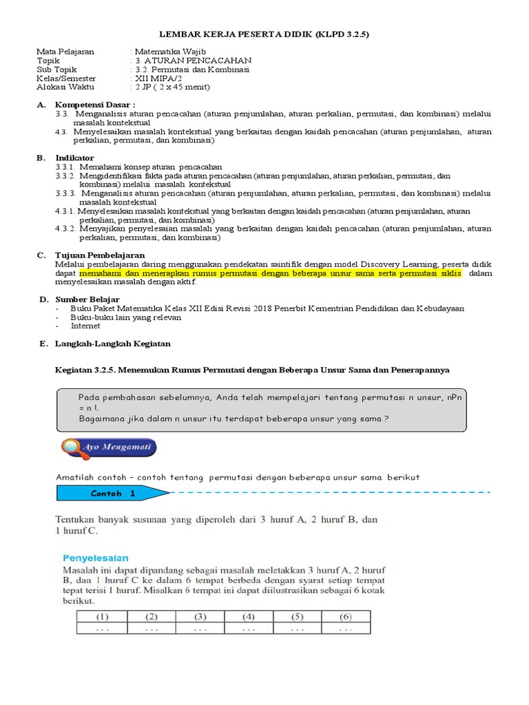LKPD 3.2.5. Menentukan Rumus Permutasi Dengan Beberapa Unsur Sama Dan ...
