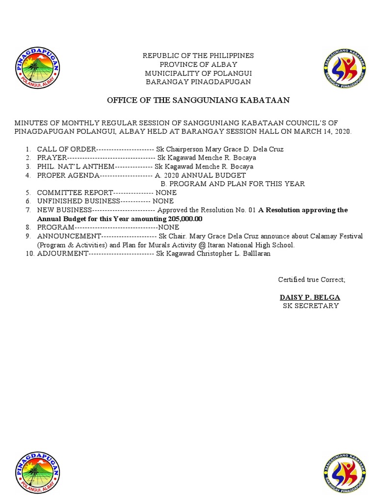 Office of The Sangguniang Kabataan: Annual Budget For This Year ...