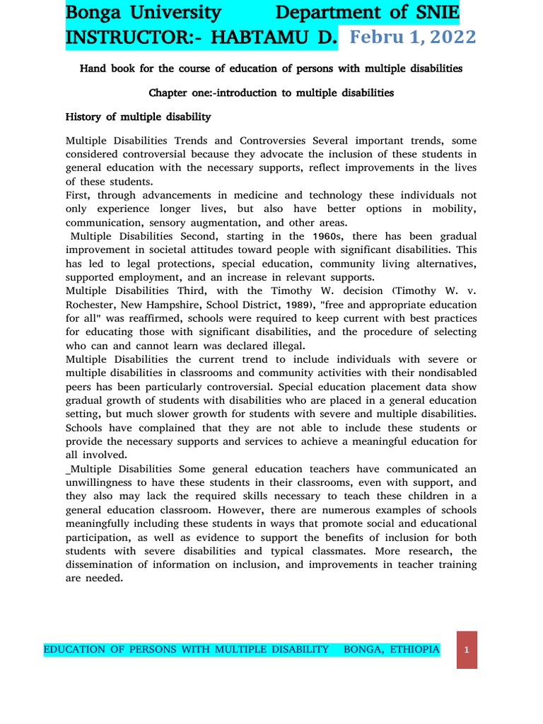 Multiple Disability Original Handout | PDF | Hearing Loss | Visual ...