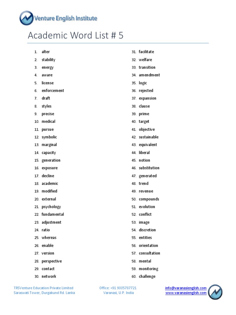 Academic Word List #5 for Students | PDF