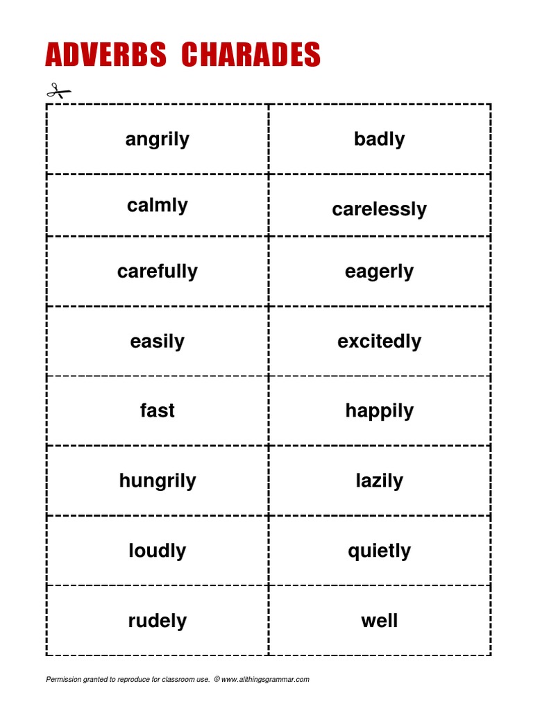 Adjectives Adverbs - Adverbs Charades | PDF | Adverb | Language Mechanics