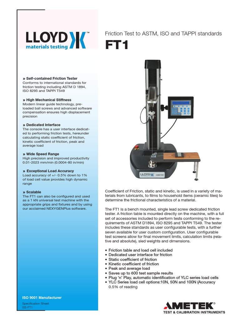 Friction Test To ASTM, ISO and TAPPI Standards: Self-Contained Friction ...