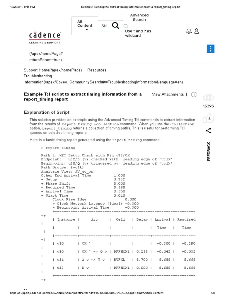 Example Tcl Script To Extract Timing Information From A Report Timing Report Pdf Implied
