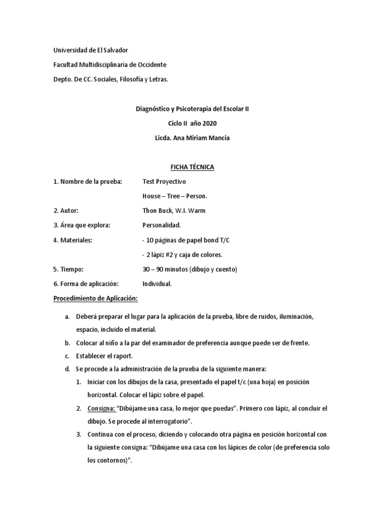 Interpretación del Test H-T-P en Niños | PDF | Lápiz | Psicología anormal
