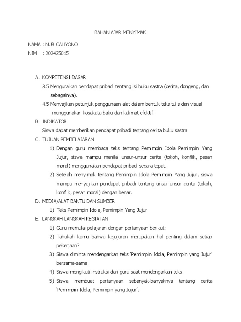 Bahan Ajar Keterampilan Menyimak | PDF