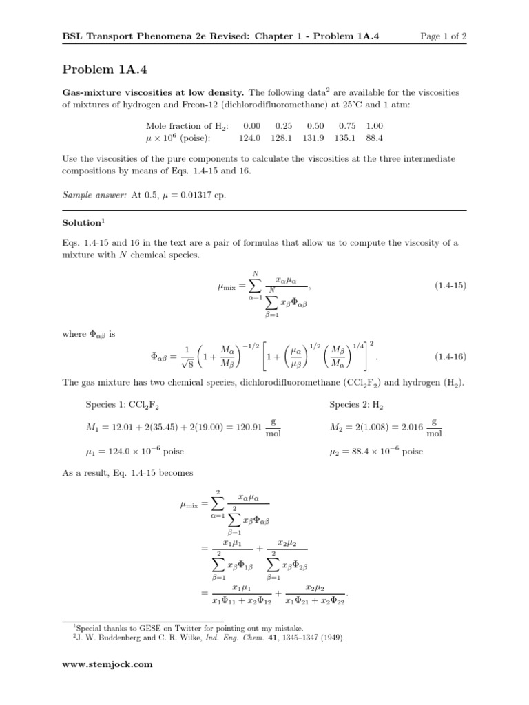 Problem 1A.4 | PDF | Viscosity | Mole (Unit)