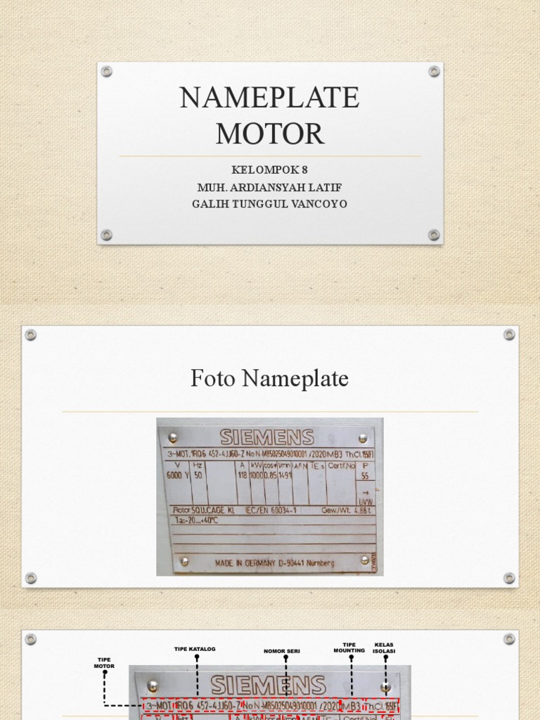 Spesifikasi Nameplate Motor Listrik | PDF