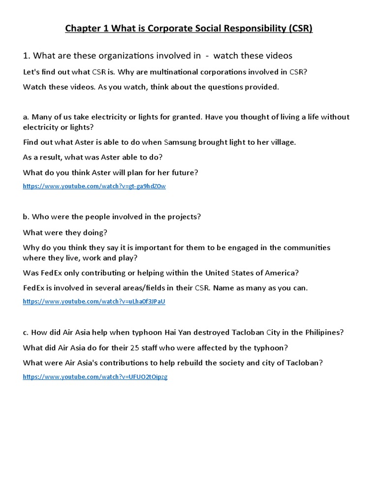 Chapter 1 What Is Corporate Social Responsibility | PDF | Corporate ...