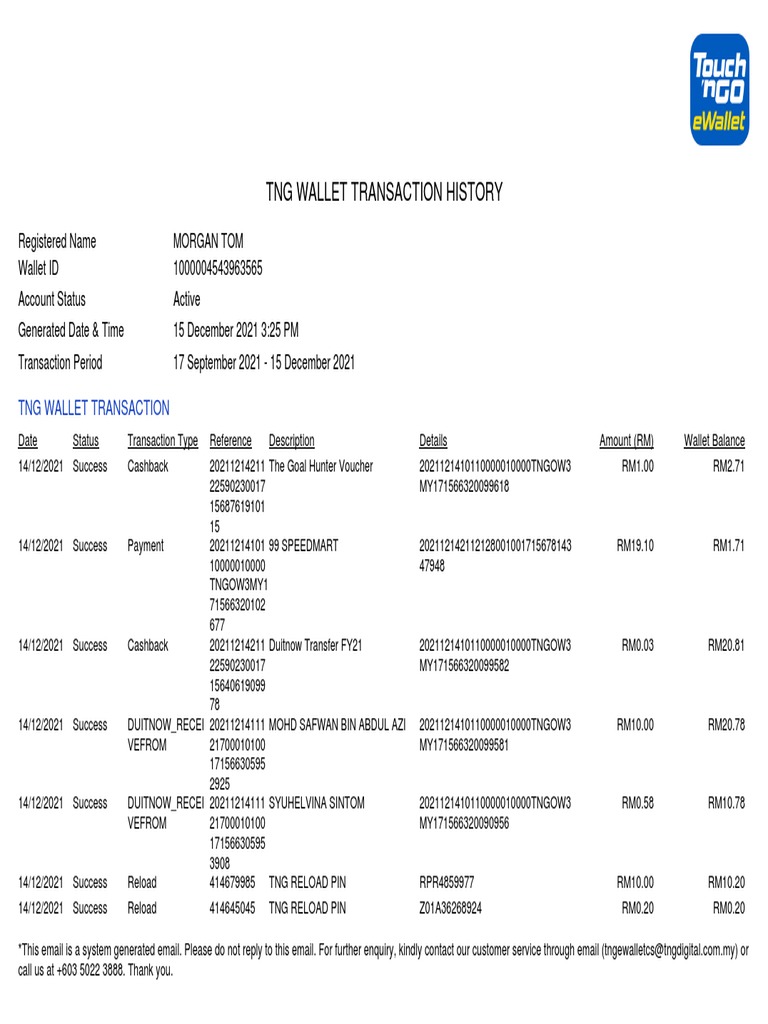TNG Ewallet Transactions | PDF | Services (Economics) | Payments