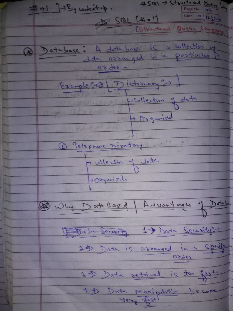 MY SQL Handwritten Notes Till Lecture 11 Class12th Computer Science | PDF