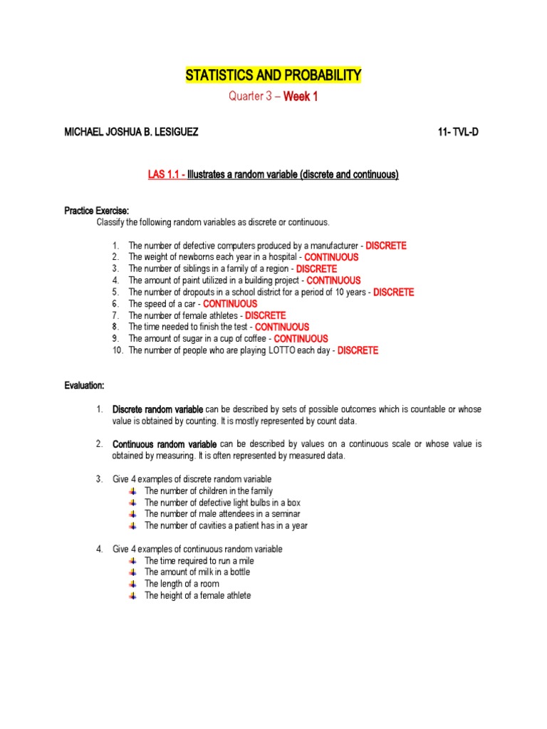 Statistics and Probability | PDF | Random Variable | Probability Distribution