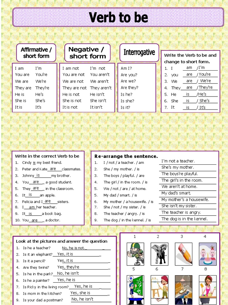 Write The Verb To Be and Change To Short Form.: Re - Arrange The ...