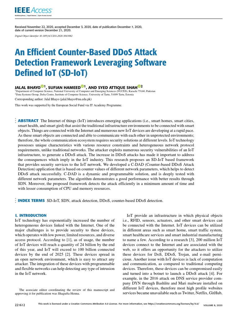 An Efficient Counter Based Ddos Attack Detection Framework Leveraging Software Defined Iot Sd