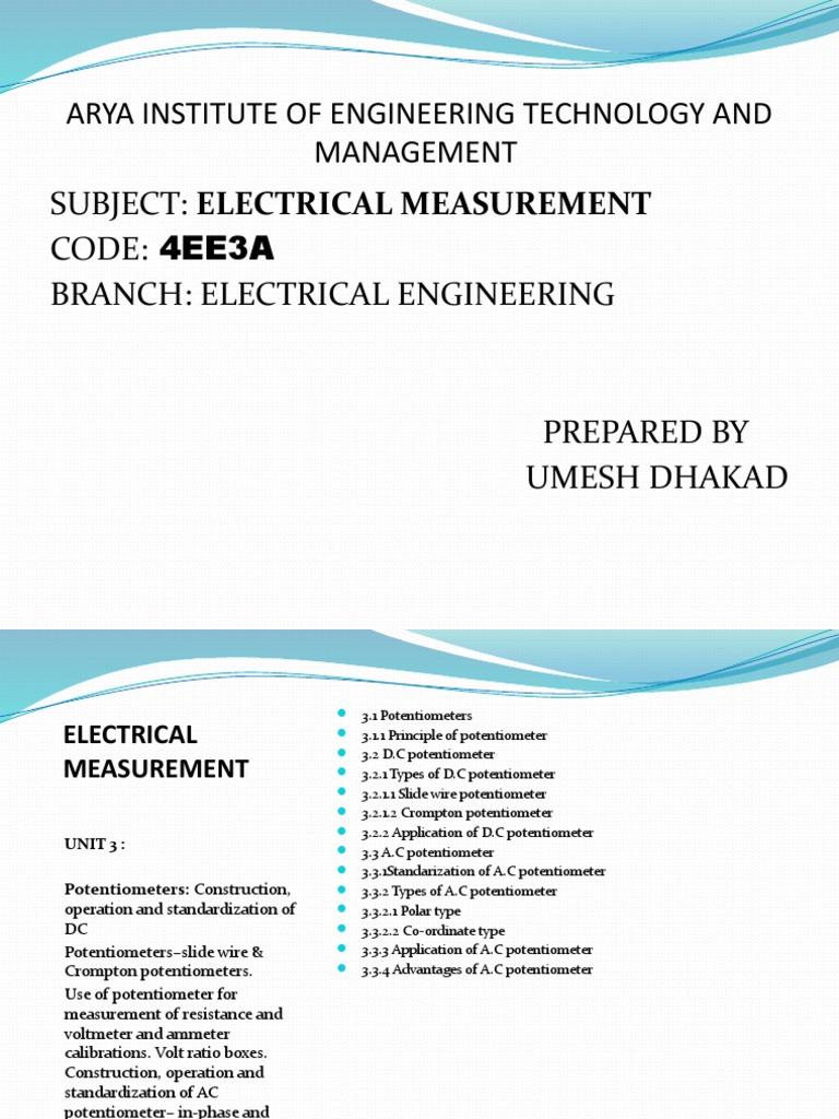 Arya Institute of Engineering Technology and Management Subject ...