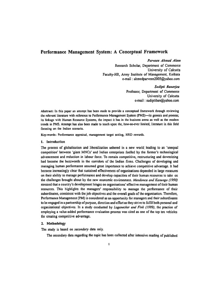 Performance Management System: A Conceptual Framework: Parvee11 A!,med ...