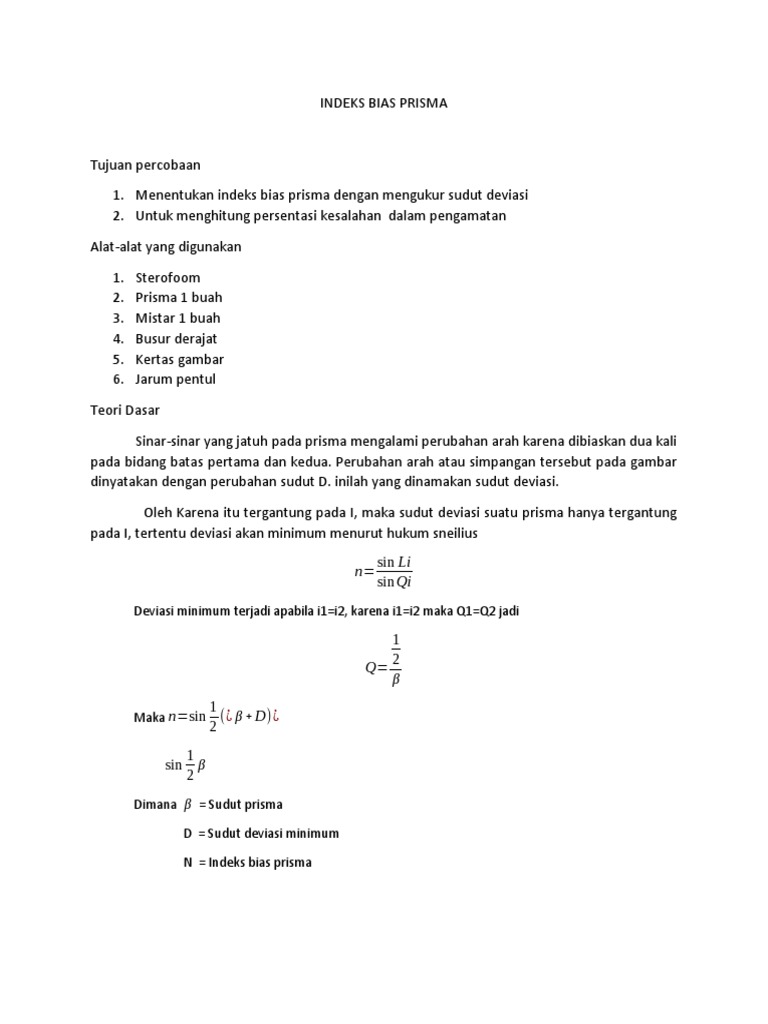 Indeks Bias dan Sudut Deviasi Prisma | PDF