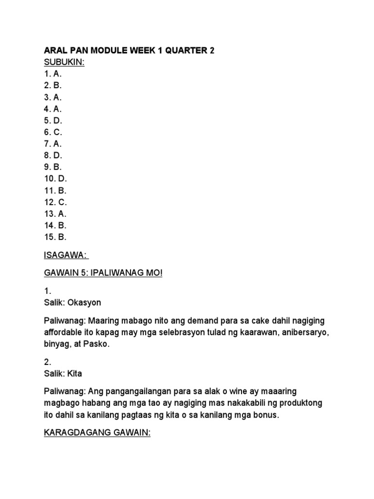 Aral Pan Module Week 1 Quarter 2 | PDF