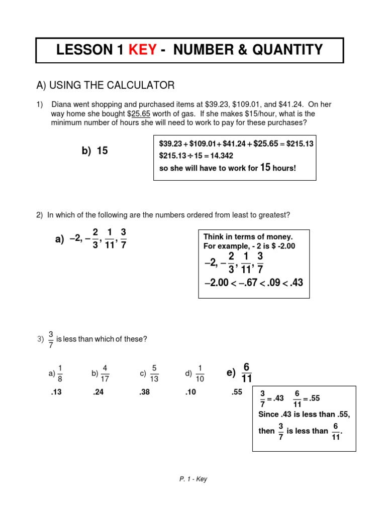 Lesson 1 Key | PDF | Gallon | Mathematics
