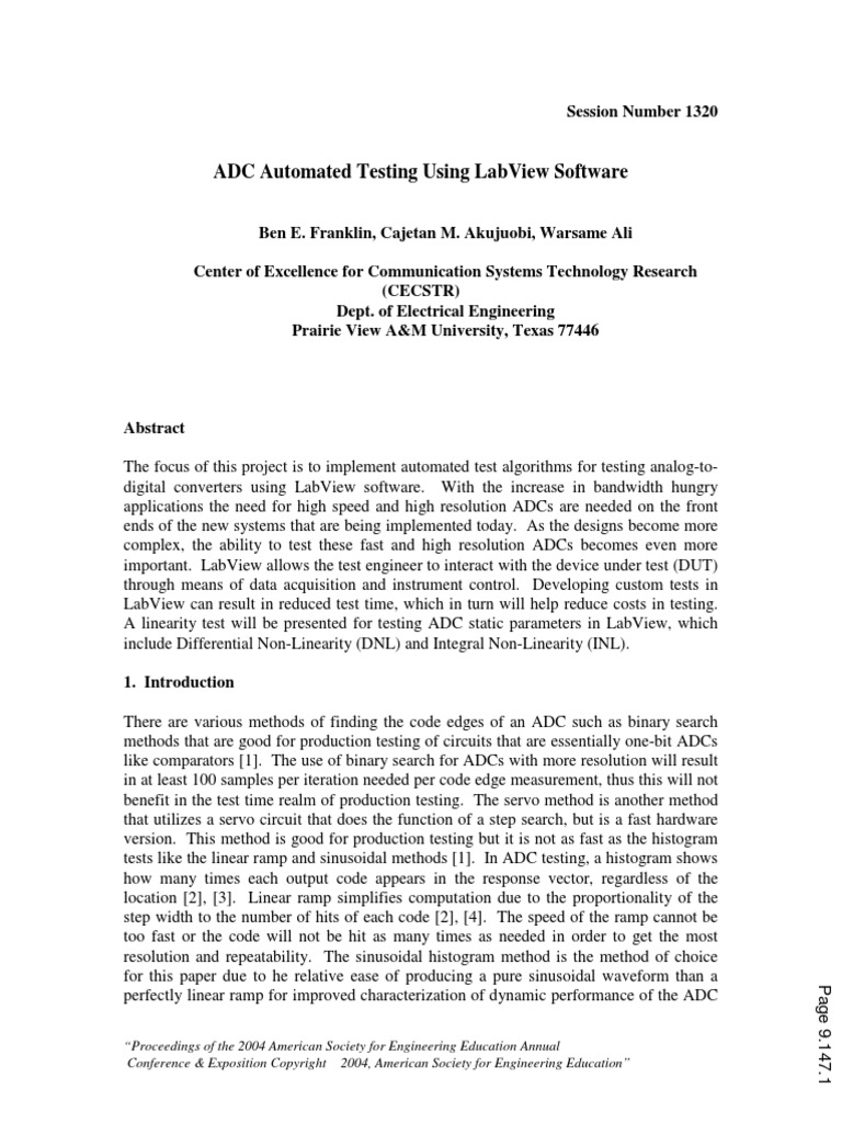 Adc Automated Testing Using Labview Software | PDF | Analog To Digital ...