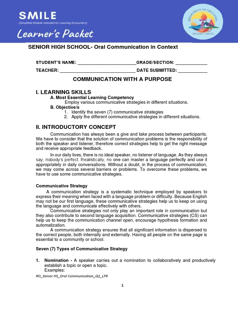 Senior-HS Oral-Communication Q2 LP9 | PDF | Communication | Conversation