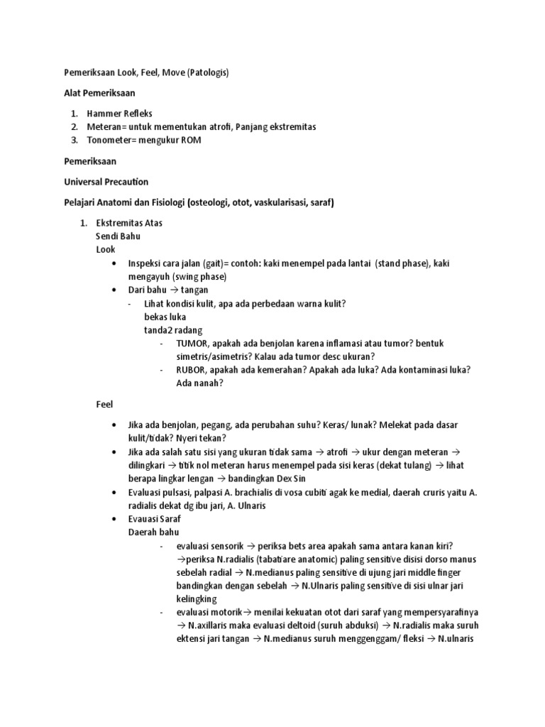 Catatm Pemeriksaan Look, Feel, Move | PDF