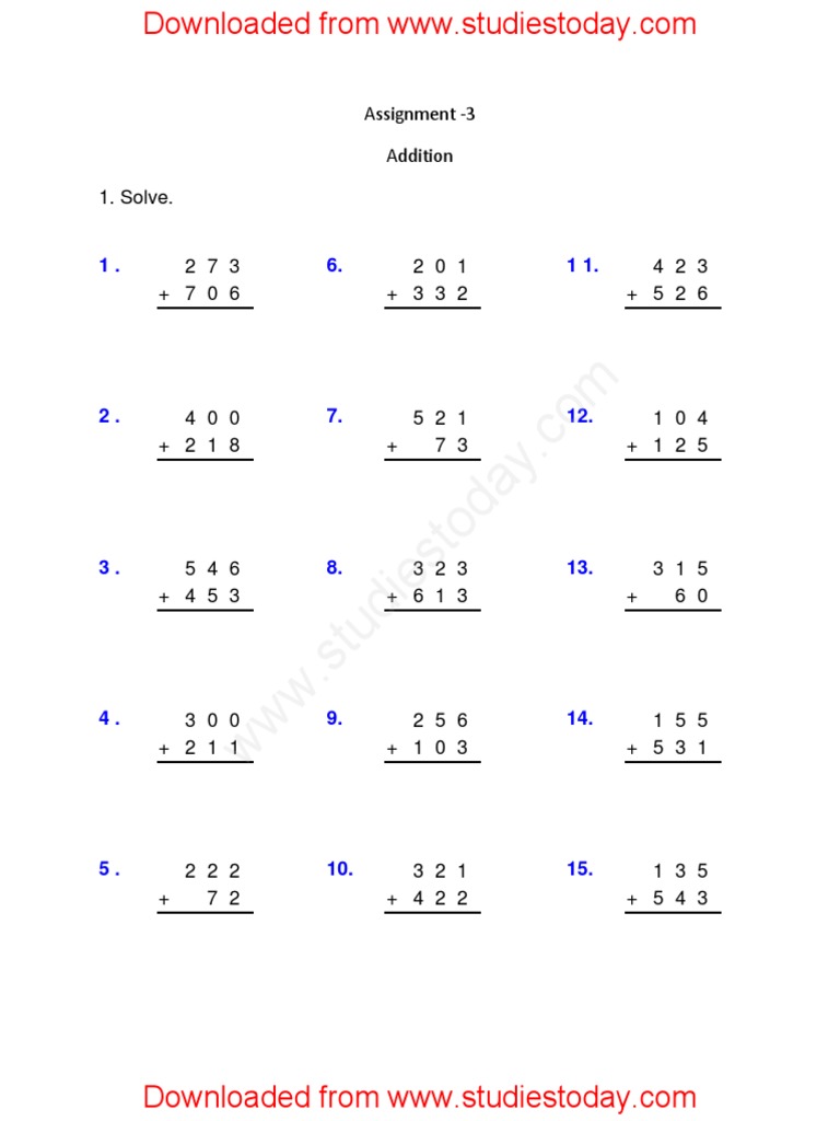 Class 2 Addition Worksheet | PDF