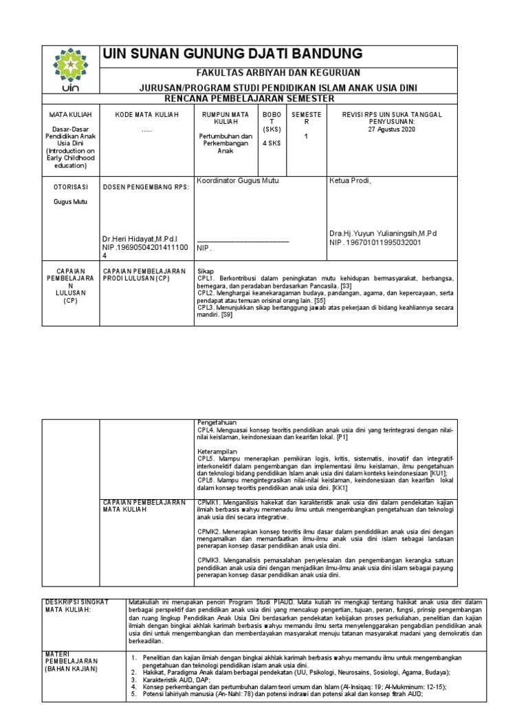CONTOH RPS - Dasar-Dasar PAUD - OKE - Heri Hidayat | PDF | Kesehatan ...