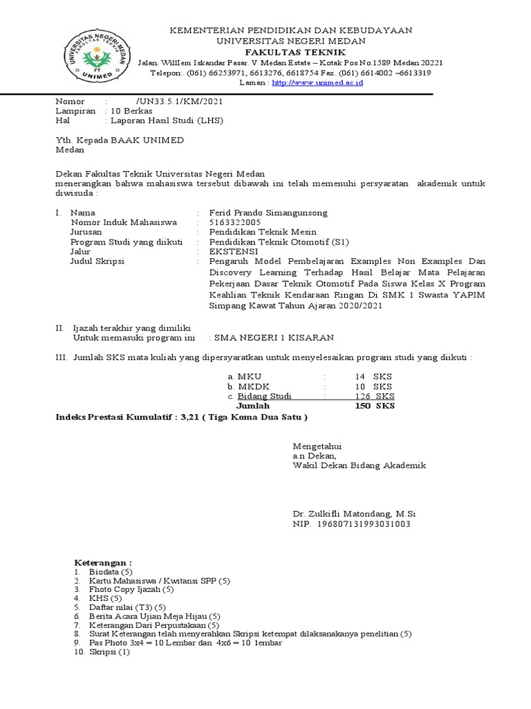 Lembar Permohonan Lhs Ferid | PDF