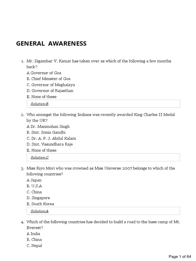 Delhi University Junior Assistant Model Papers General Awareness | PDF ...