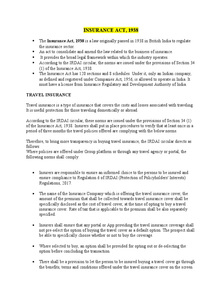 Insurance Act, 1938 | PDF | Insurance | Reserve Bank Of India