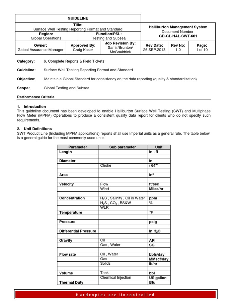 Surface Well Testing Reporting Standards | PDF | Flow Measurement ...