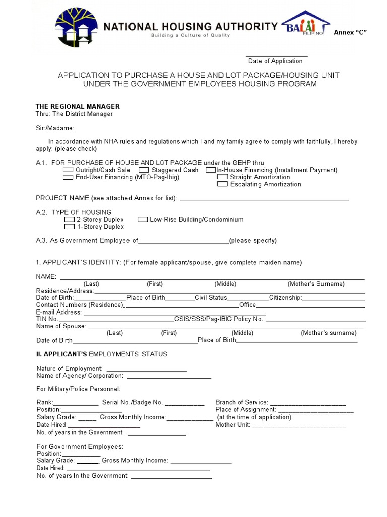 NHA - Revised GEHP Application Form | PDF | Loans | Employment